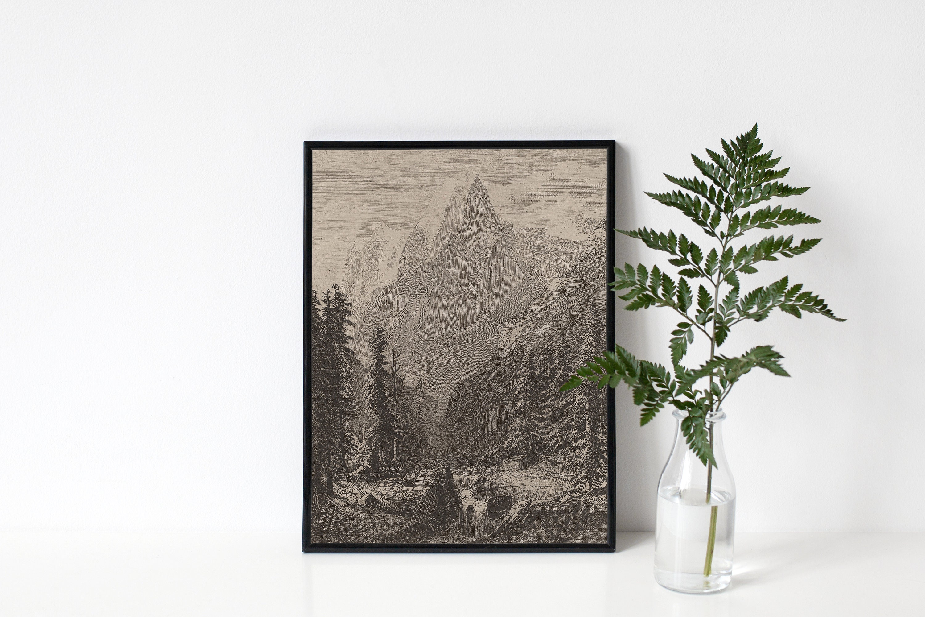 Rustic Mountain Landscape Sketch / Vintage Nature Drawing / | Etsy