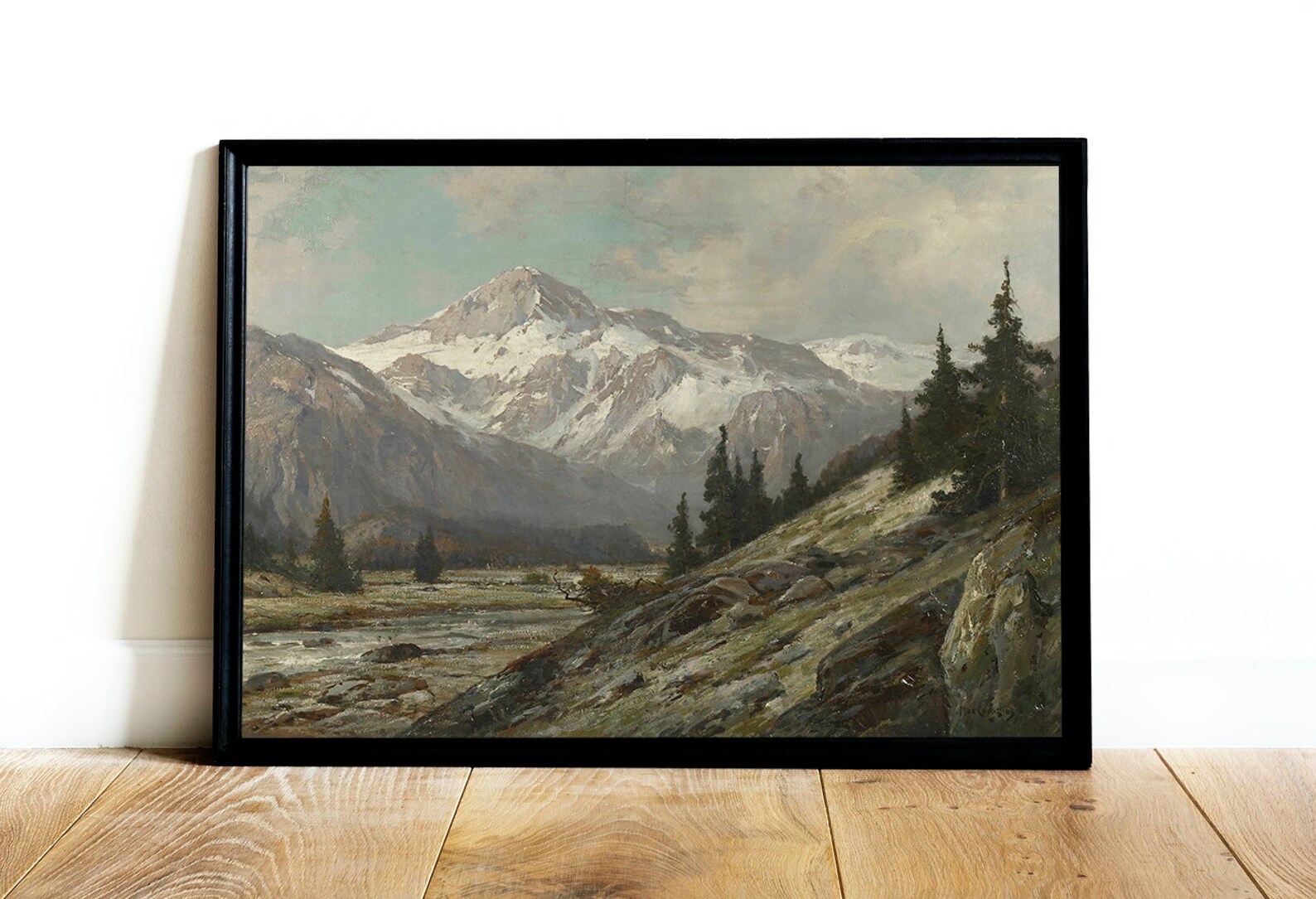 Antique Mountain Painting / Vintage Print / Rustic Cabin Decor - Etsy