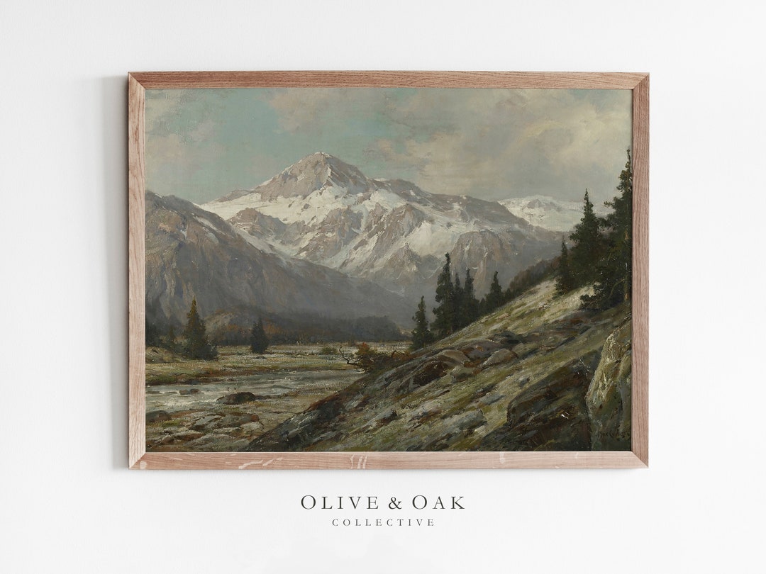 Antique Mountain Painting / Vintage Print / Rustic Cabin Decor ...