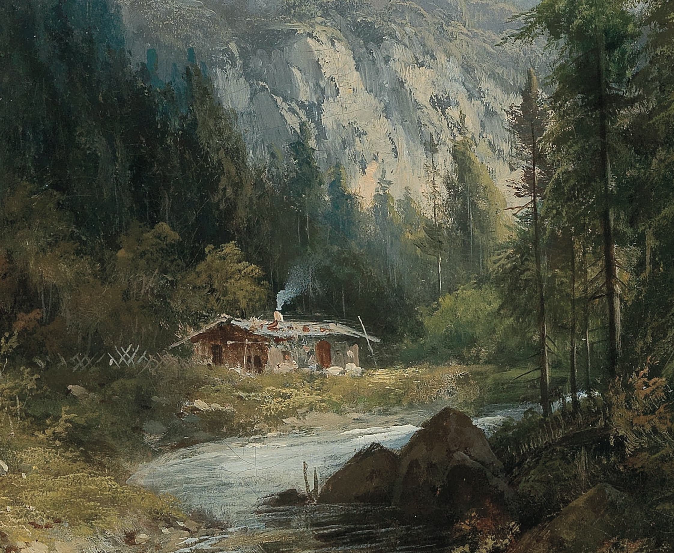 Rustic Mountain Landscape Painting / Vintage Art Print / Cabin - Etsy