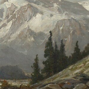 Antique Mountain Painting / Vintage Print / Rustic Cabin Decor ...