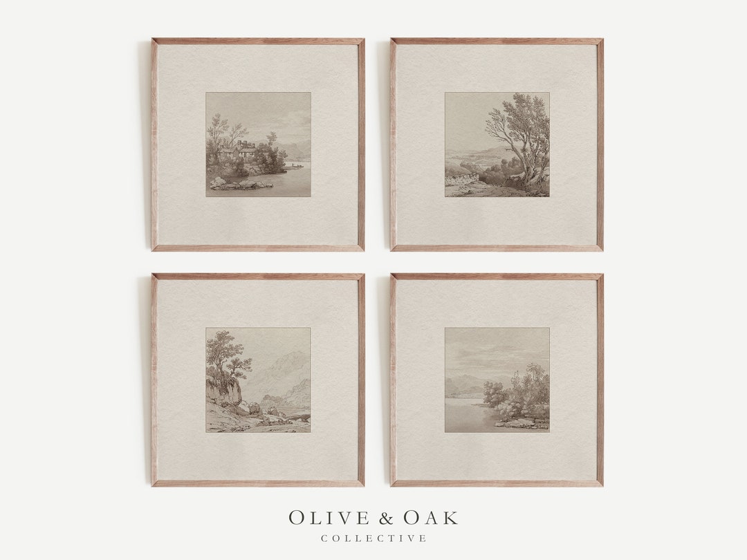 Set of Four Neutral Landscape Sketch Prints / Neutral Gallery Wall Set ...