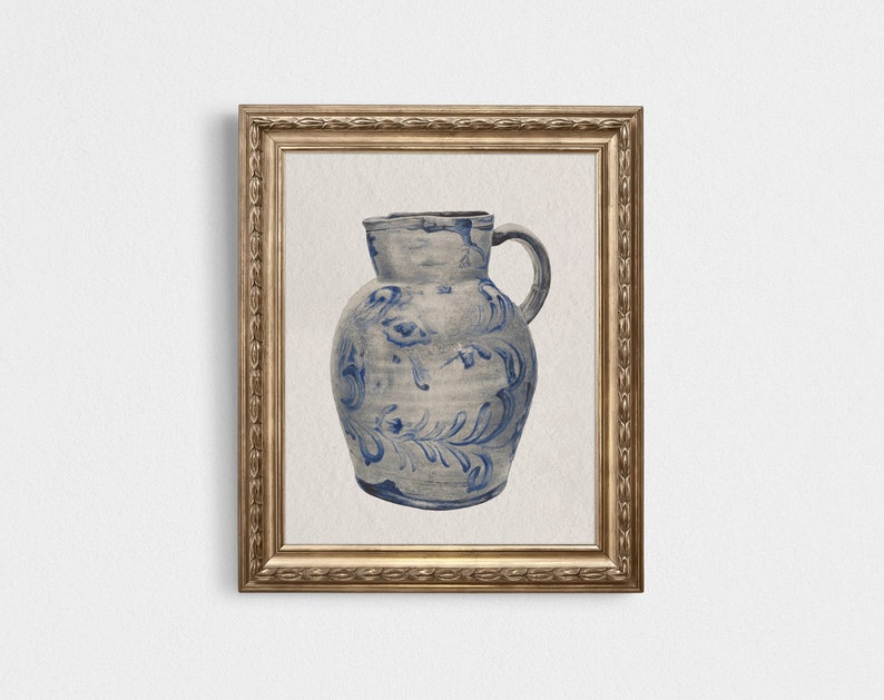 Vintage Pitcher Drawing / Light Blue Wall Art / French Country - Etsy