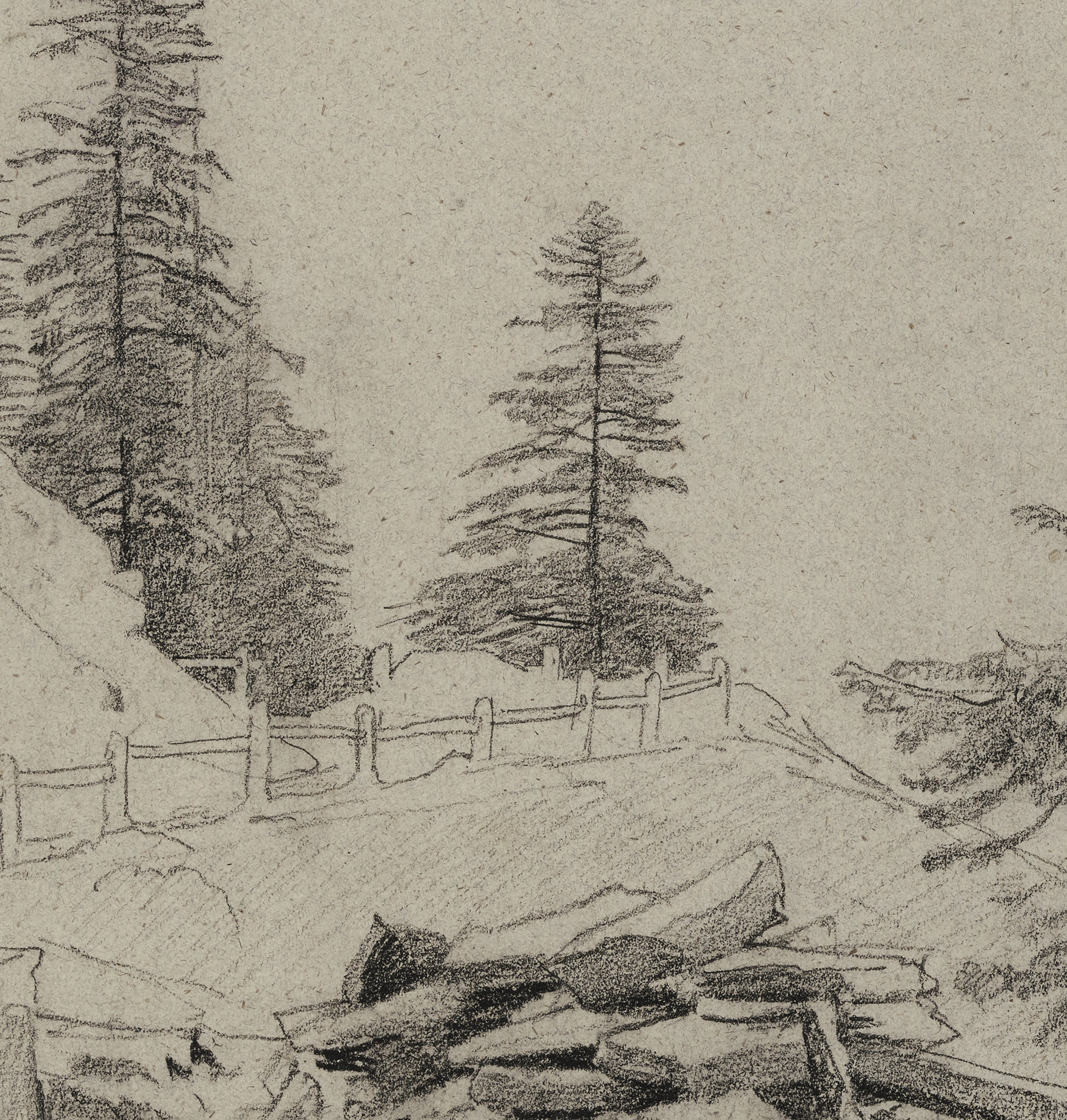 Rustic Landscape Drawing PRINTABLE / Spruce Tree Sketch Print - Etsy