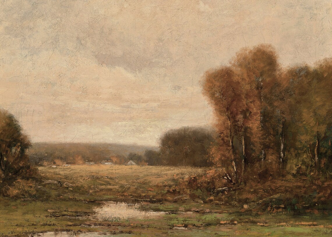 Vintage Fall Landscape Painting / Farmhouse Autumn Painting - Etsy