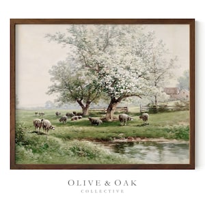Spring Landscape Painting / Sheep Pasture Painting / Spring Blossom ...