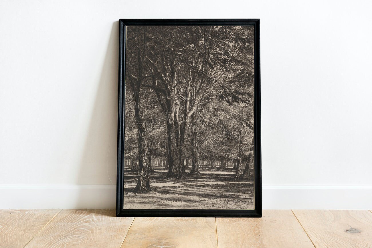 Vintage Forest Drawing / PRINTABLE Rustic Tree Sketch / | Etsy