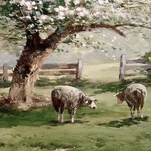 Spring Landscape Painting / Sheep Pasture Painting / Spring Blossom ...