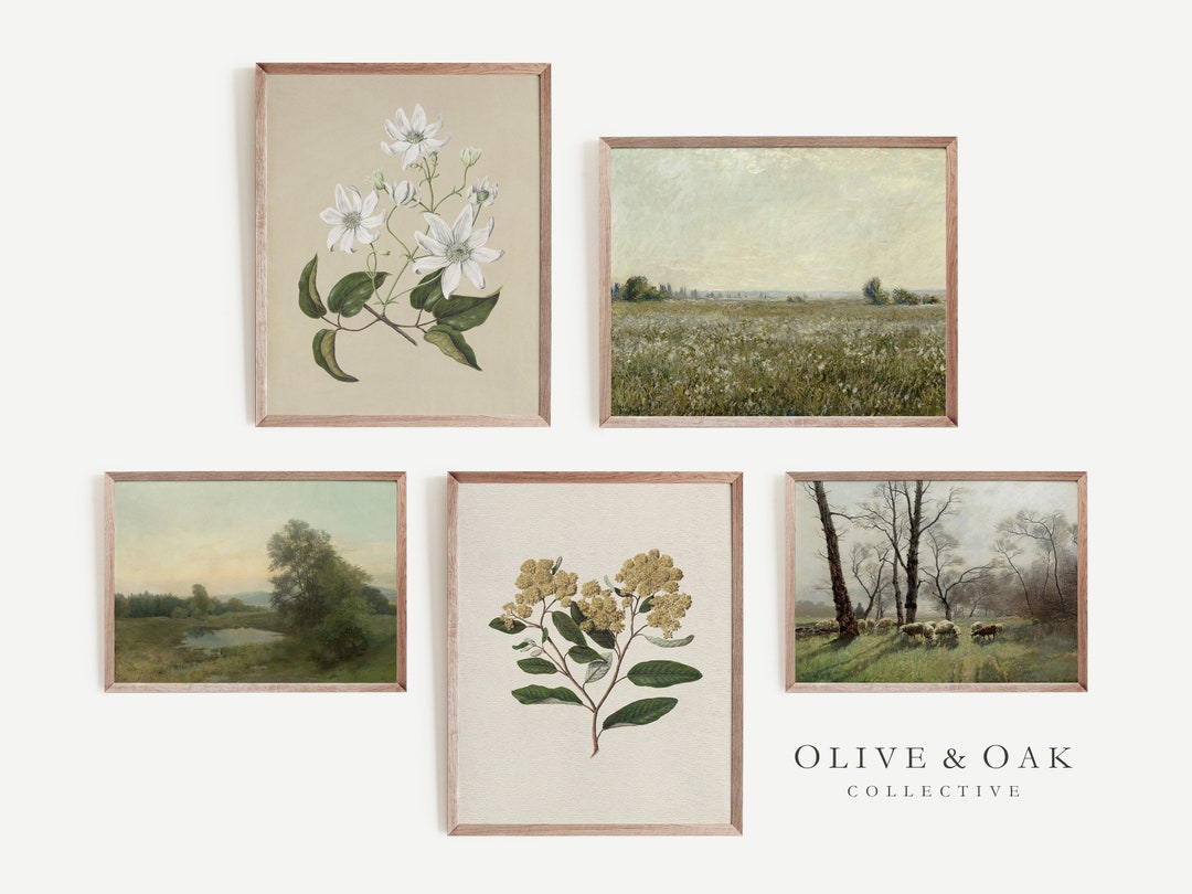 Muted Spring Wall Art / Soft Green Landscape Prints / Vintage Print Set ...