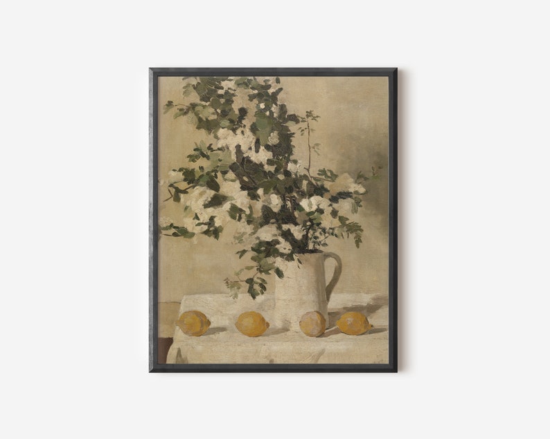 Neutral Still Life Painting / Lemon Art Print / PRINTABLE Vintage Art ...
