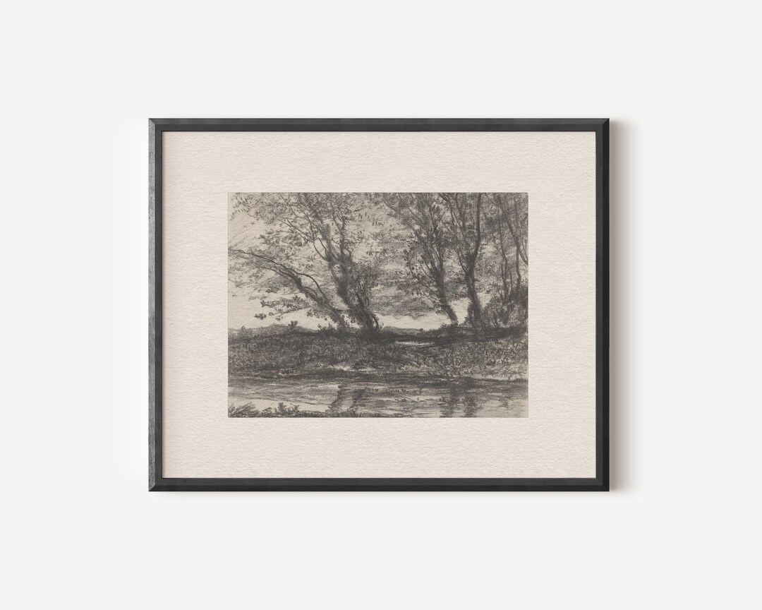Neutral Landscape Drawing / Vintage Sketch / Neutral Aesthetic Wall Art ...