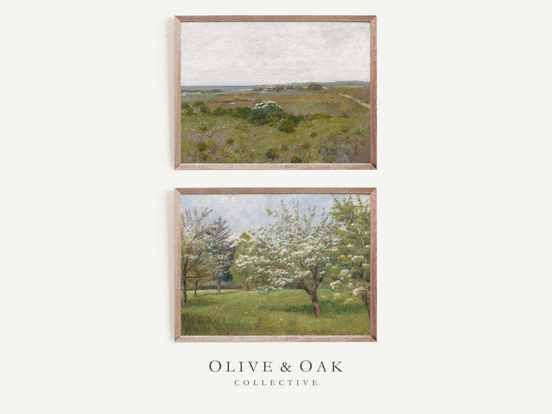 Set of 2 Spring Landscape Paintings / Spring Decor / Soft Green ...