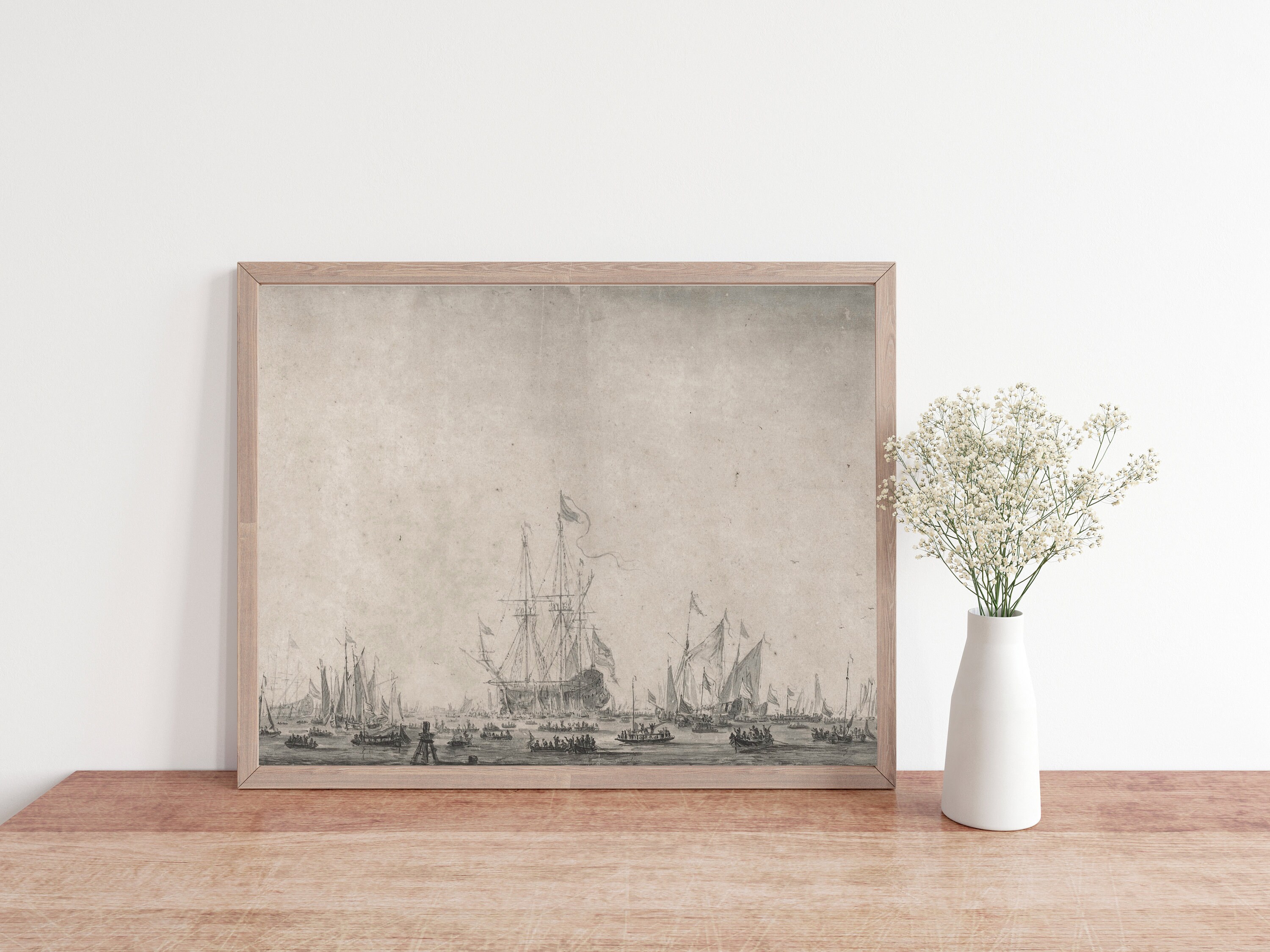 Harbor Sketch / Vintage Boat Drawing Print / Antique Ship | Etsy