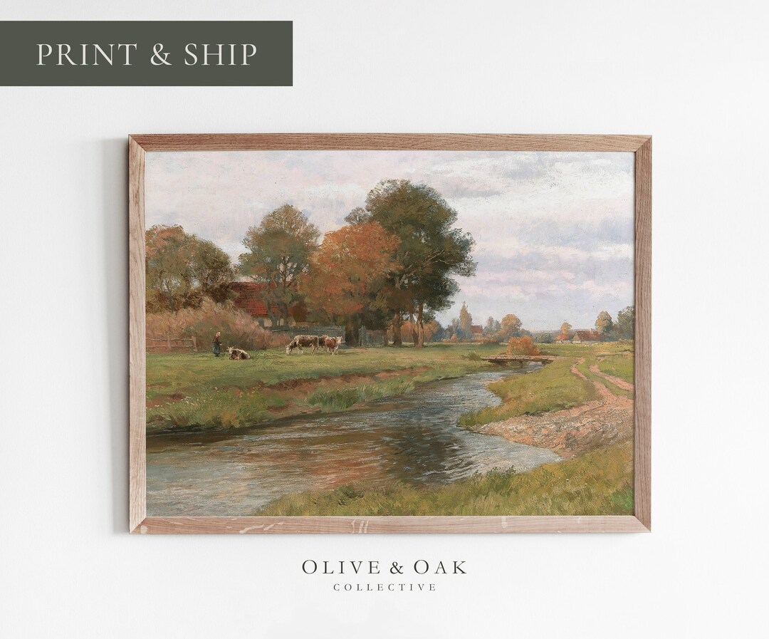 Vintage Farmhouse Landscape Print / Autumn Country Wall Decor PRINTED ...