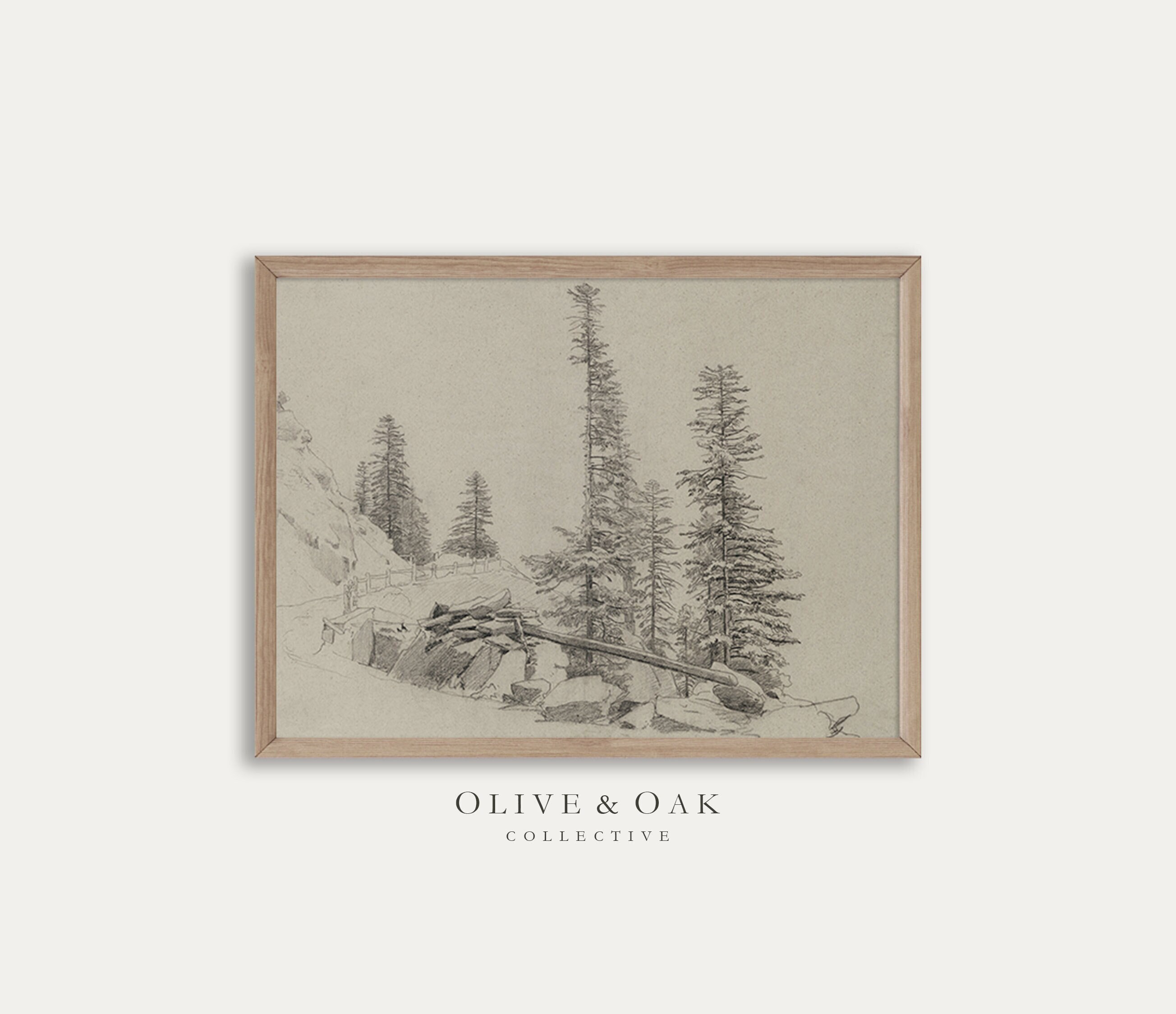 Rustic Landscape Drawing PRINTABLE / Spruce Tree Sketch Print - Etsy