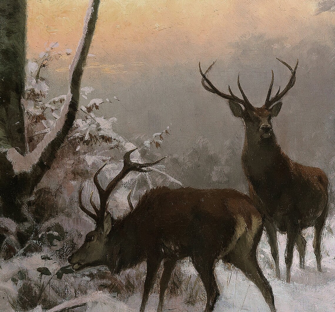 Deer Landscape Painting / Winter Snow Art Print / Cabin Decor PRINTABLE ...