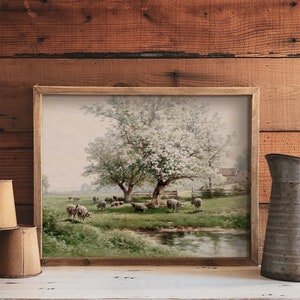 Spring Landscape Painting / Sheep Pasture Painting / Spring Blossom ...