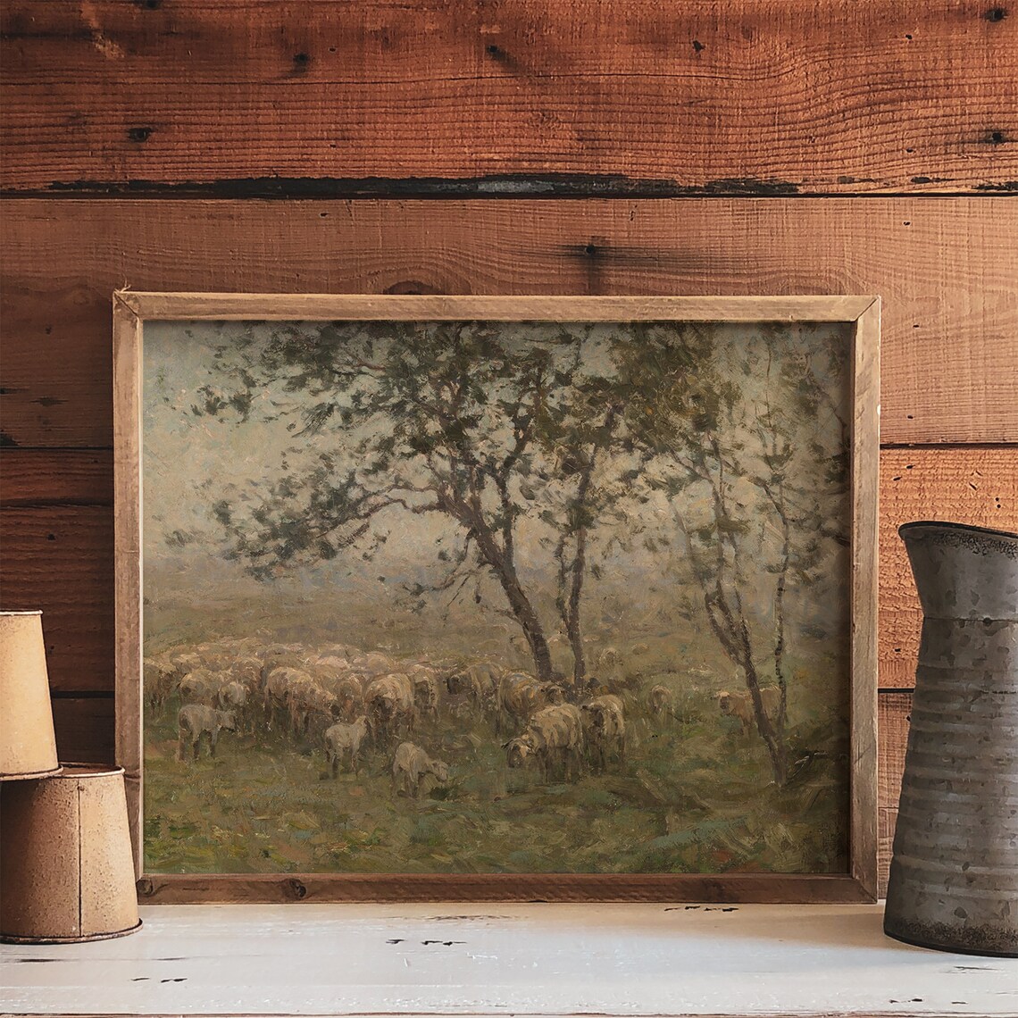 Spring Sheep Painting / Cottage Decor Landscape Painting / - Etsy