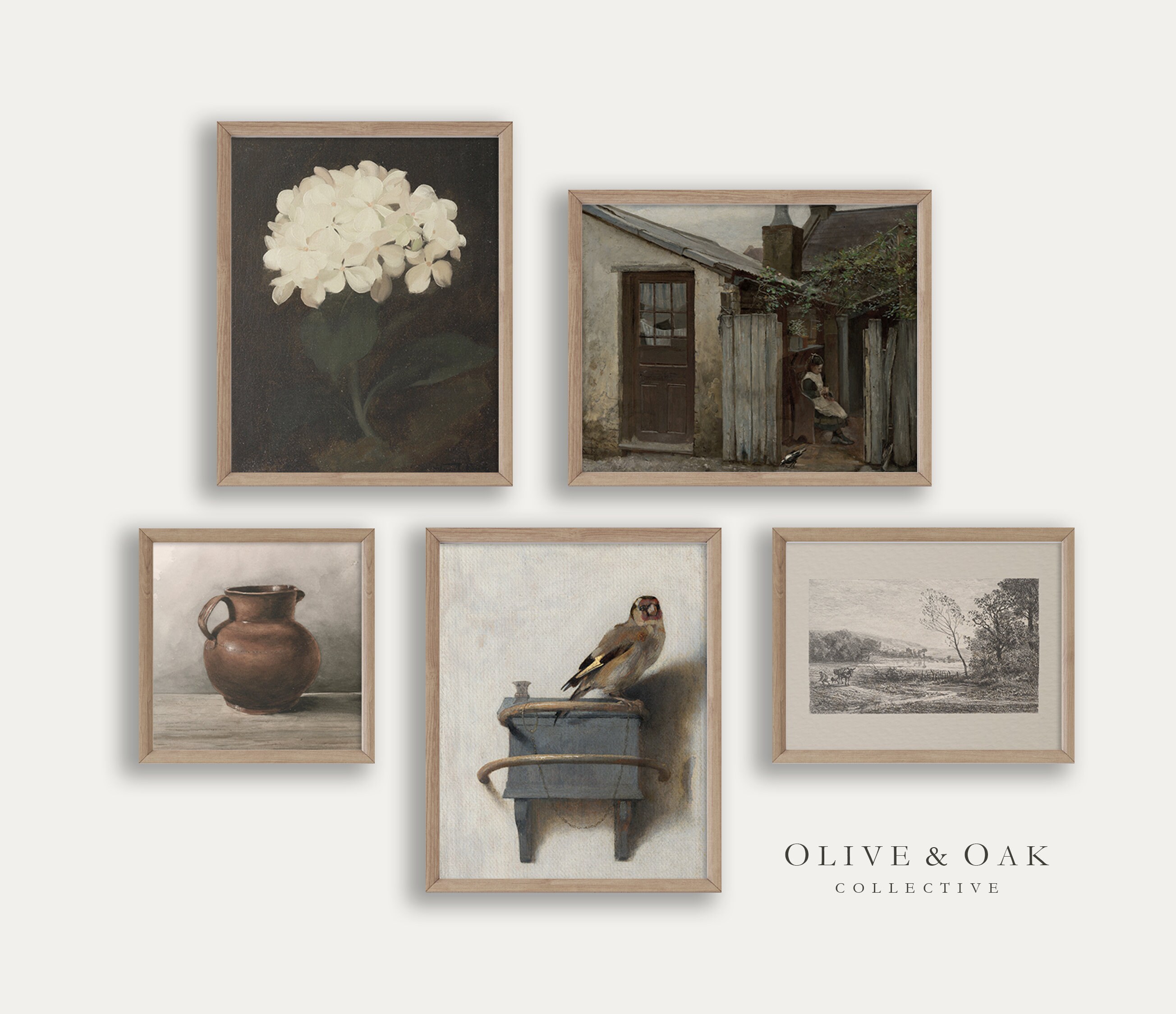 Prints S6-6 Vintage Wall Art SET of 6 Antique European Farmhouse Decor Moody PRINTABLE Digital ...