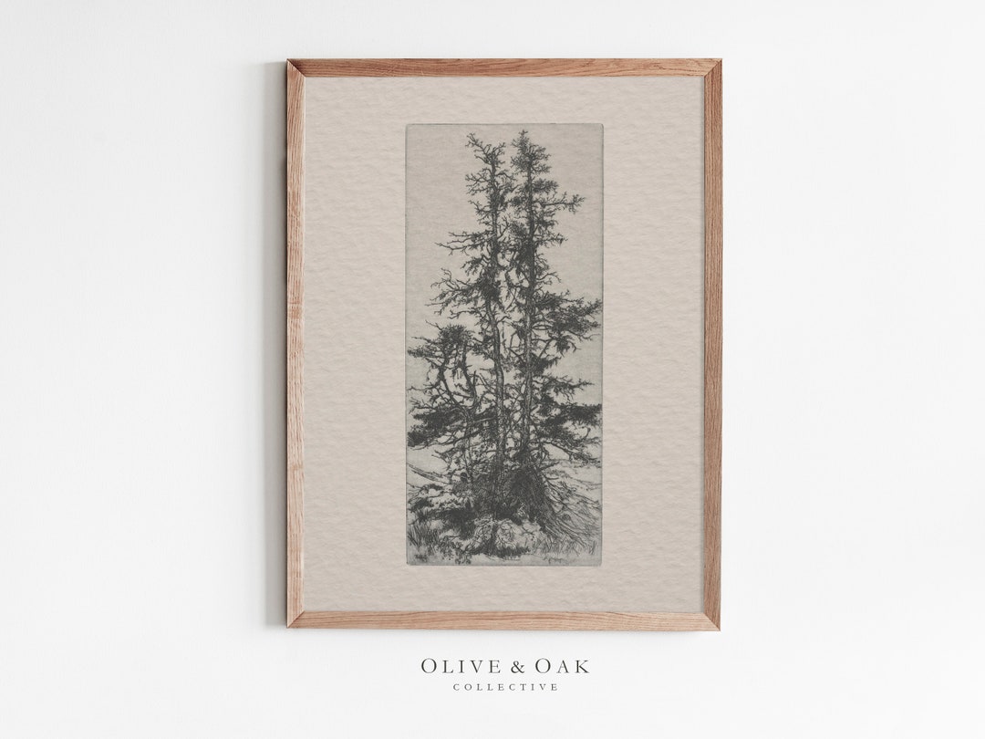 Vintage Tree Sketch Print / Minimalist Tree Etching PRINTABLE Neutral ...