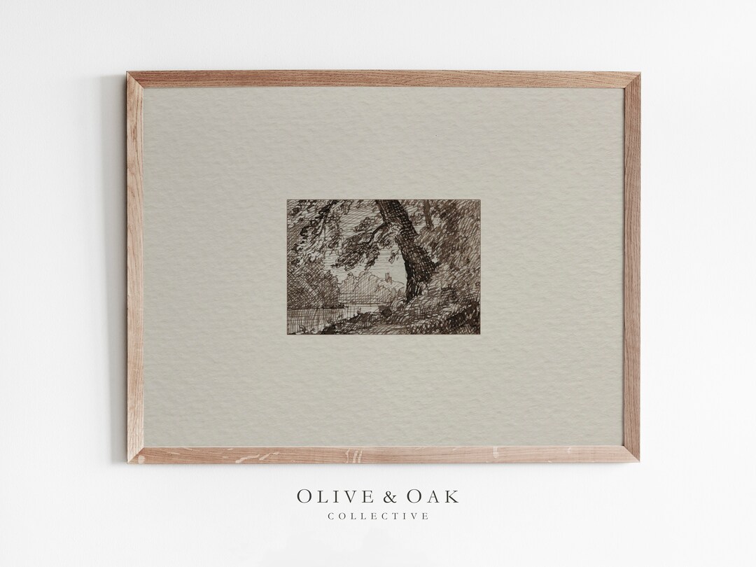 Rustic Landscape Sketch / Vintage Neutral Drawing / Simple Artwork ...
