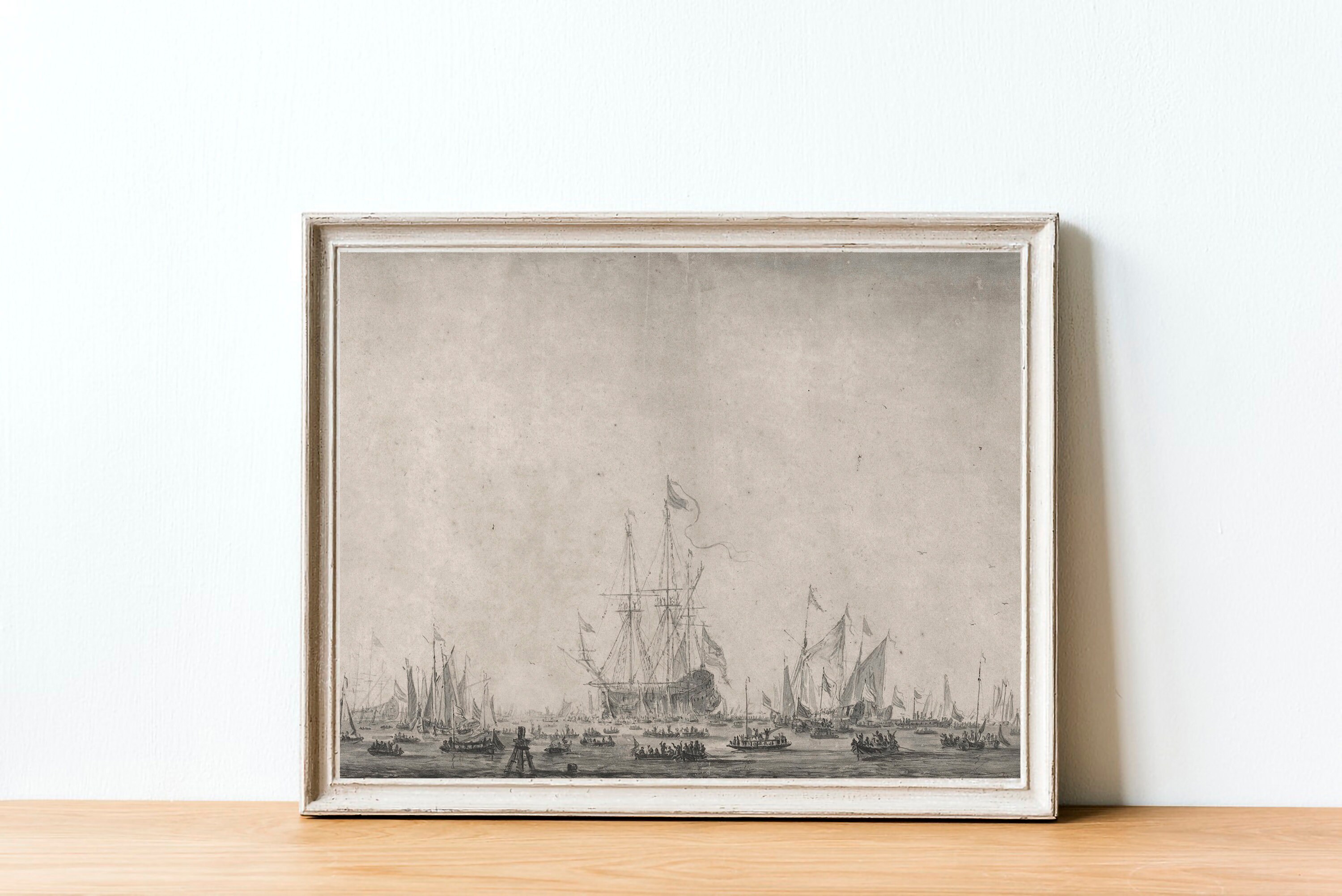 Harbor Sketch / Vintage Boat Drawing Print / Antique Ship | Etsy