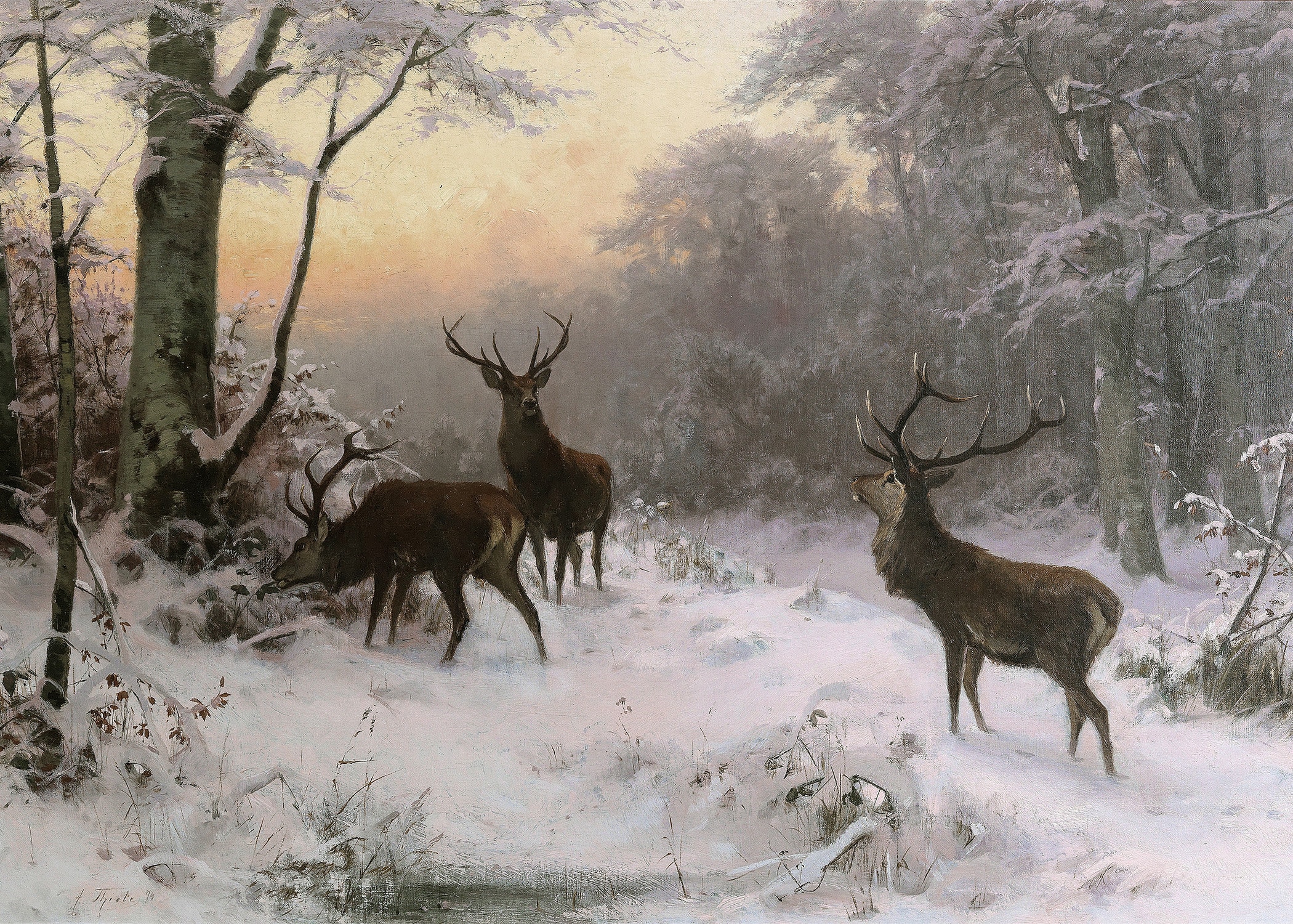 Deer Landscape Painting / Winter Snow Art Print / Cabin Decor PRINTABLE ...