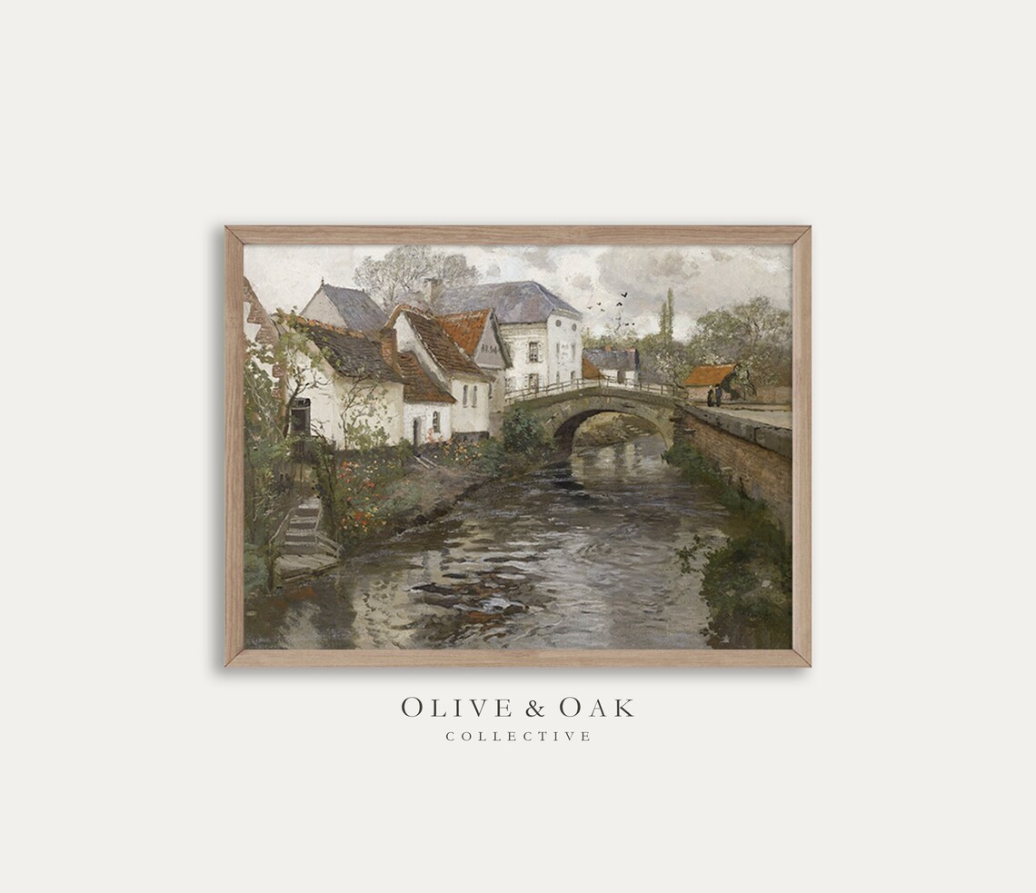 Rustic City Print / Antique Village Painting PRINTABLE / 301 | Etsy