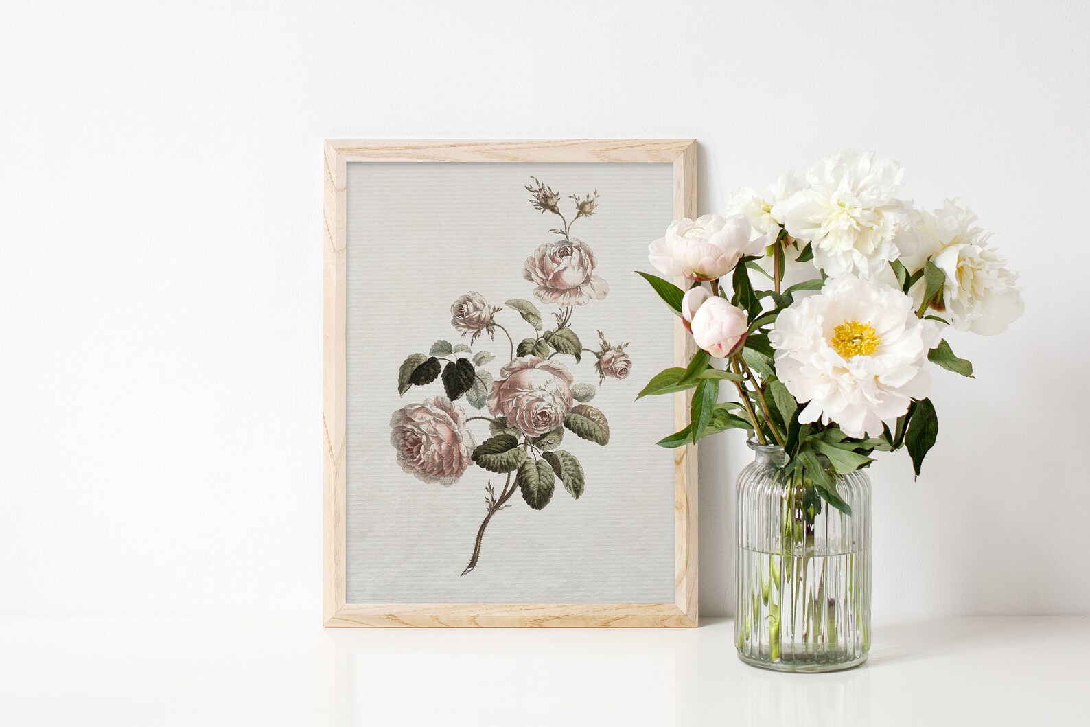Vintage Blush Rose Painting / Muted Botanical Print / Soft Neutral ...