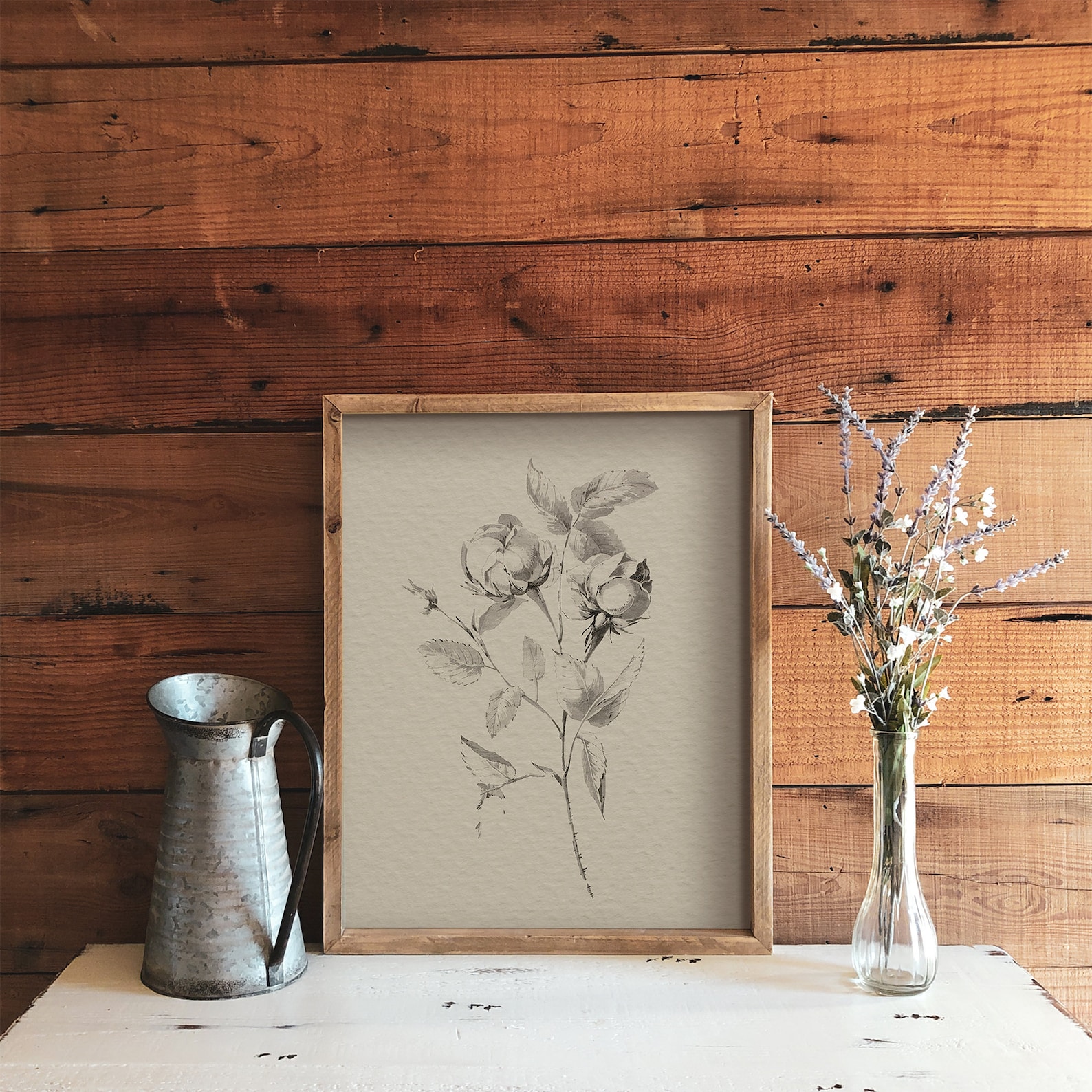 Vintage Flower Drawing Print / Rustic Botanical Sketch - Etsy