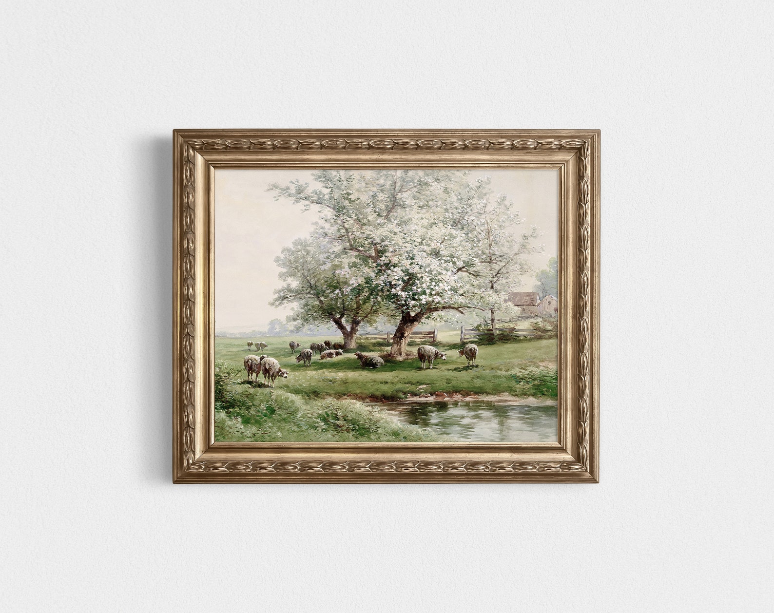 Spring Landscape Painting / Sheep Pasture Painting / Spring Blossom ...
