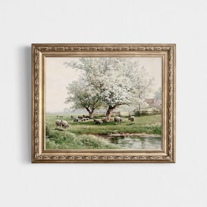 Spring Landscape Painting / Sheep Pasture Painting / Spring Blossom ...