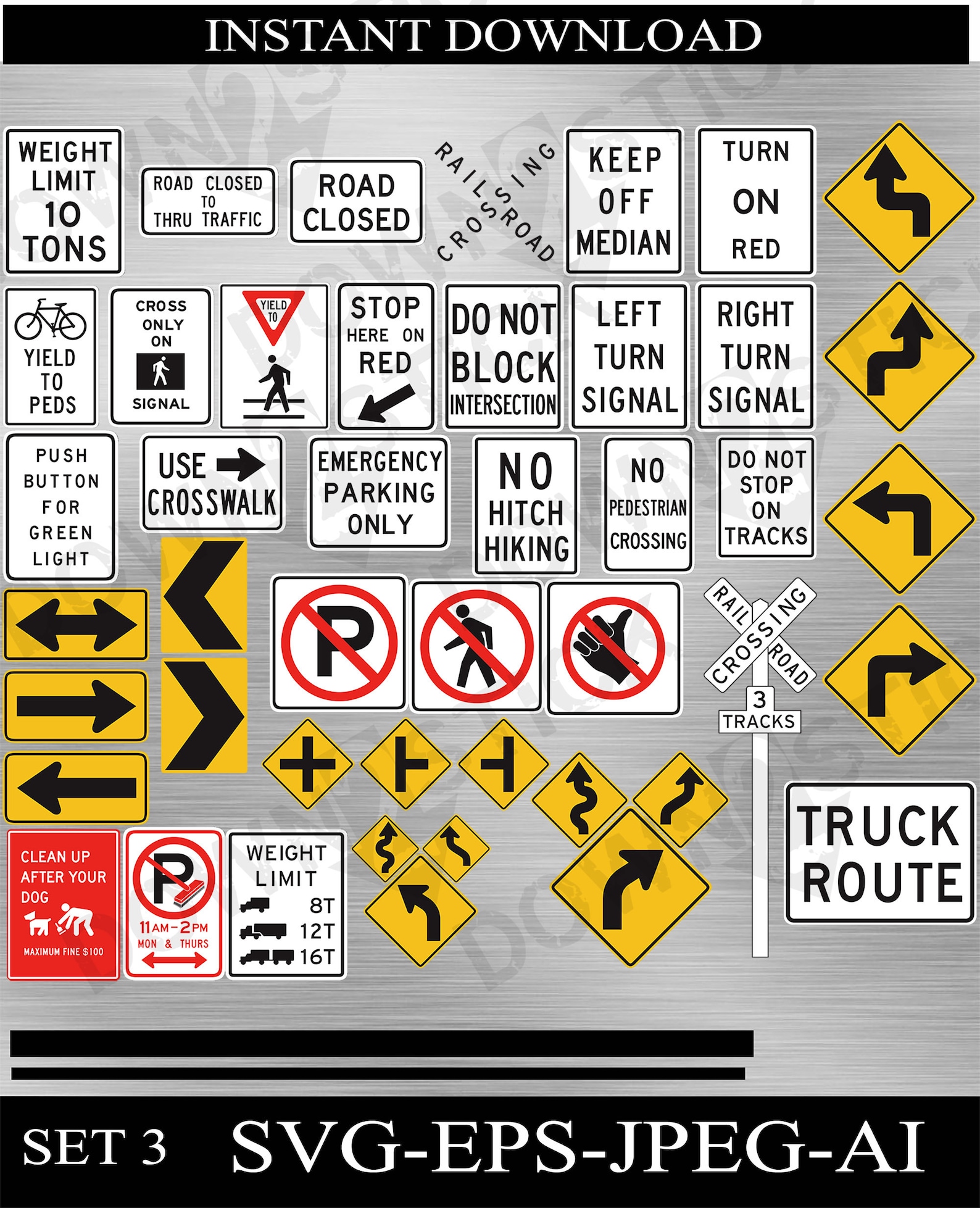 Road Signs Set 3 Freeway Interstate Highway Street Stop Sign. Yield ...