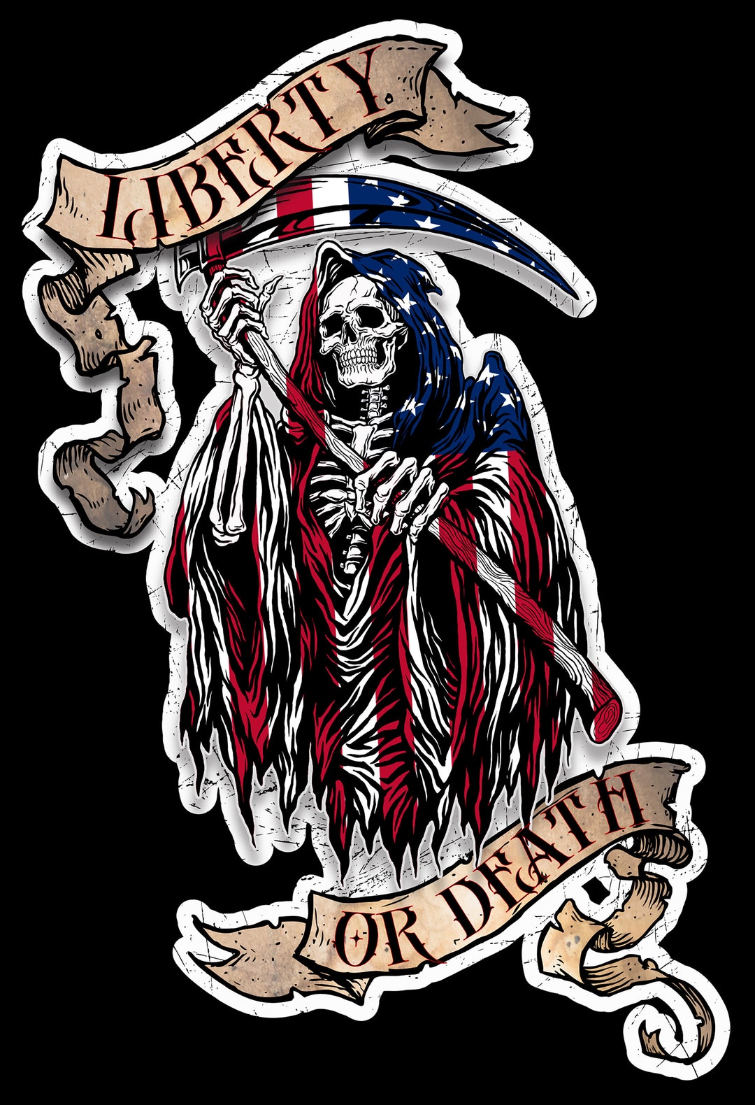 Liberty or Death Grim Reaper American Flag Sticker, 2A Decal, Patriotic ...