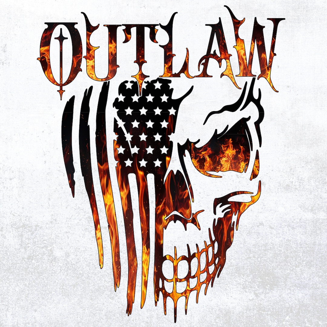 Outlaw Skull Flag on Fire, Distressed Flag Decal, American Theme Vinyl ...
