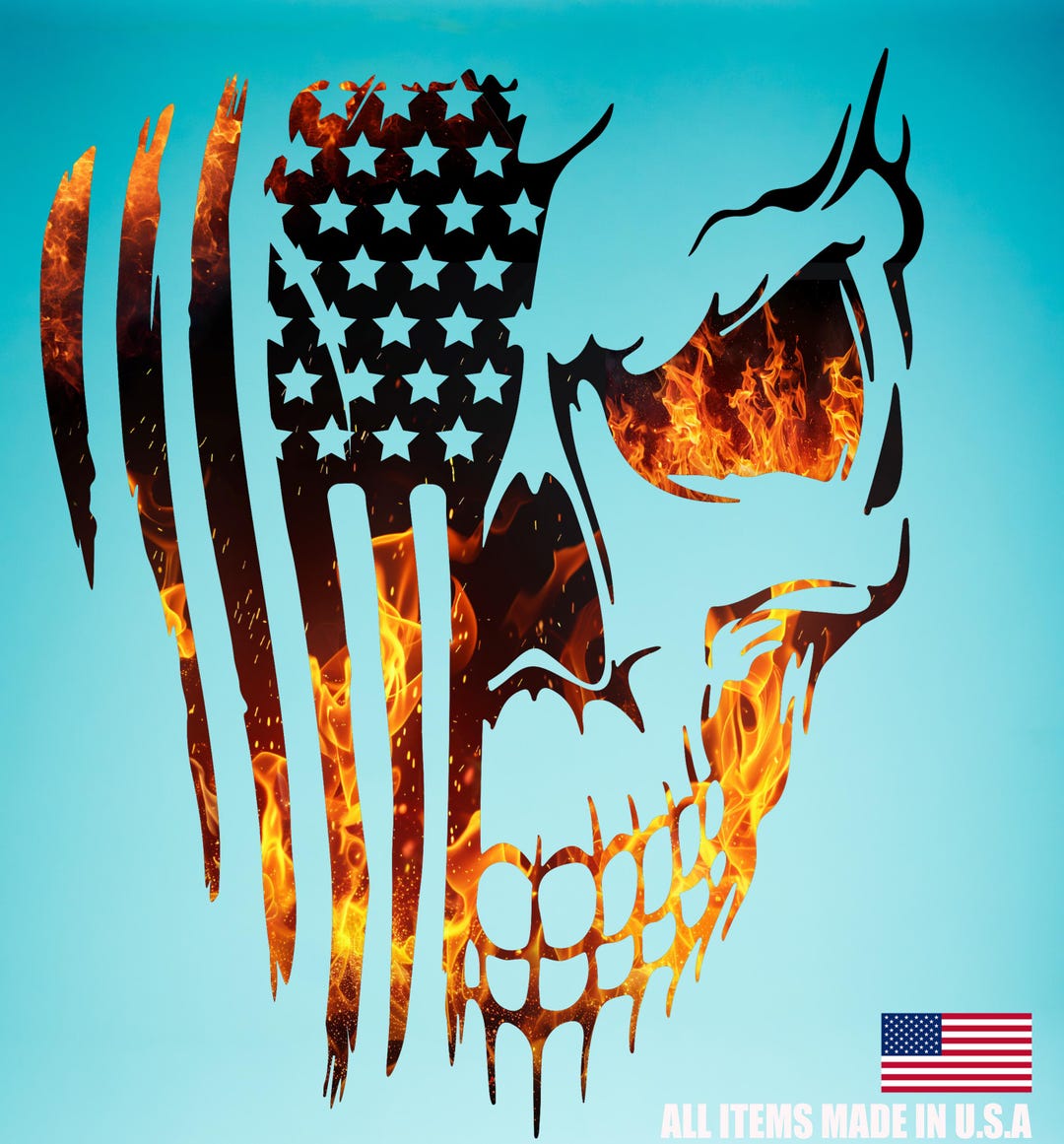 Skull Flag, Fire Camo, Distressed Decal, Patriotic Decal, Vehicle ...