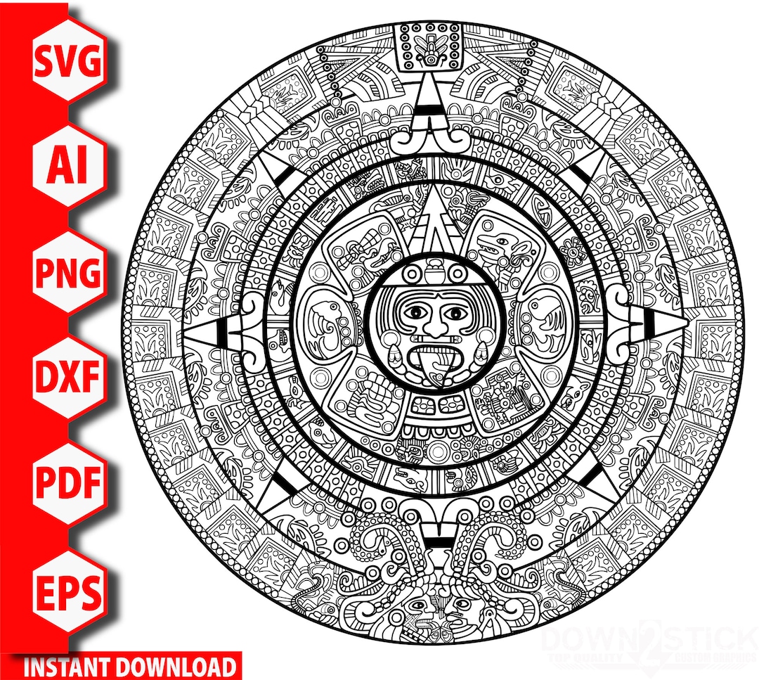 Aztec Mayan Calendar Svg, Eps, Adobe AI, Pdf, Dxf, Png - Etsy