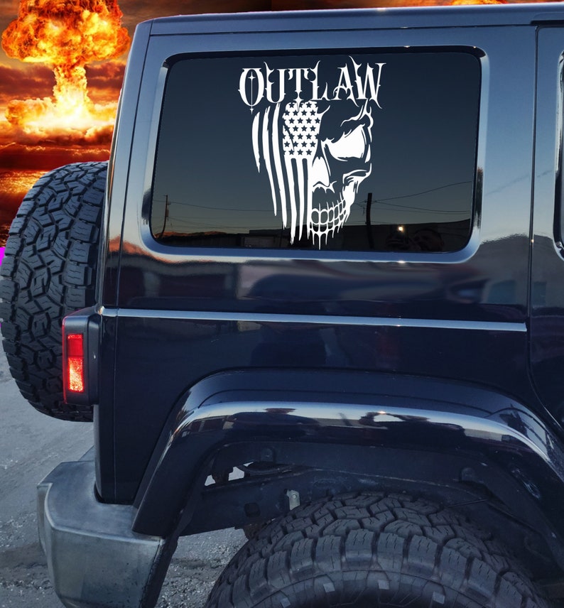 USA Outlaw Skull Flag Distressed Decal Sticker Vinyl Graphic American ...