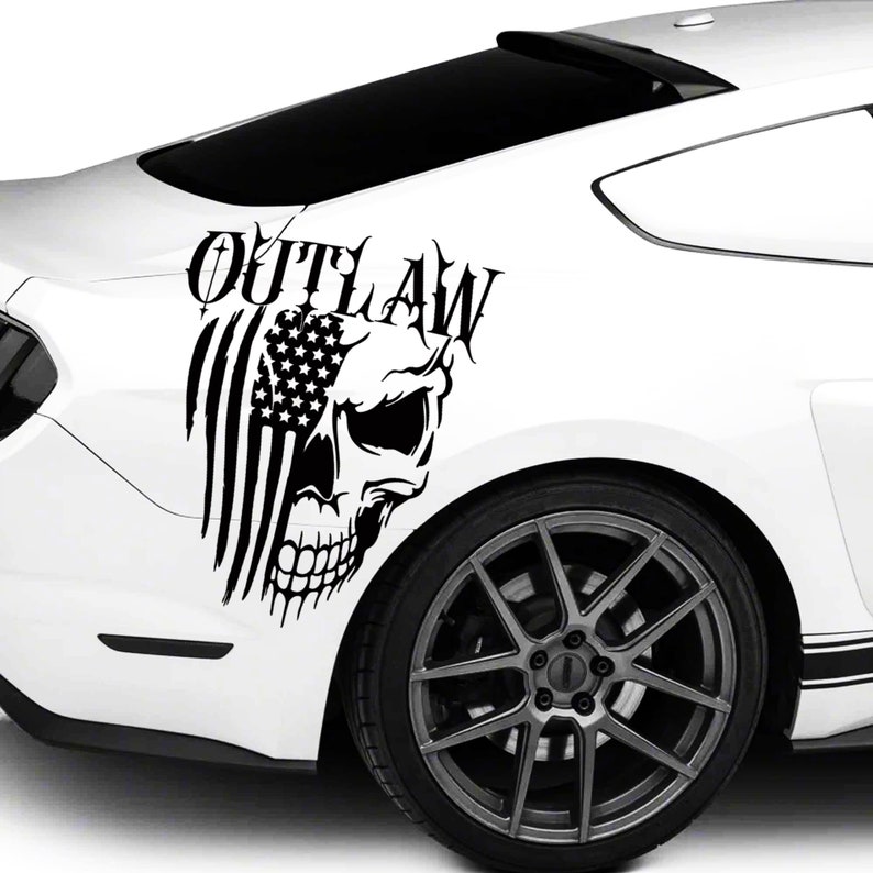 USA Outlaw Skull Flag Distressed Decal Sticker Vinyl Graphic American ...
