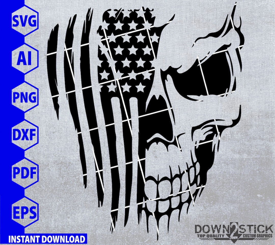 USA Skull Flag Tattered Distressed Decal American Flag Skull, Patriotic ...