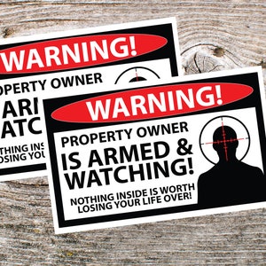 Warning Property Owner is Armed Sticker - Armed Security - Warning Sign ...