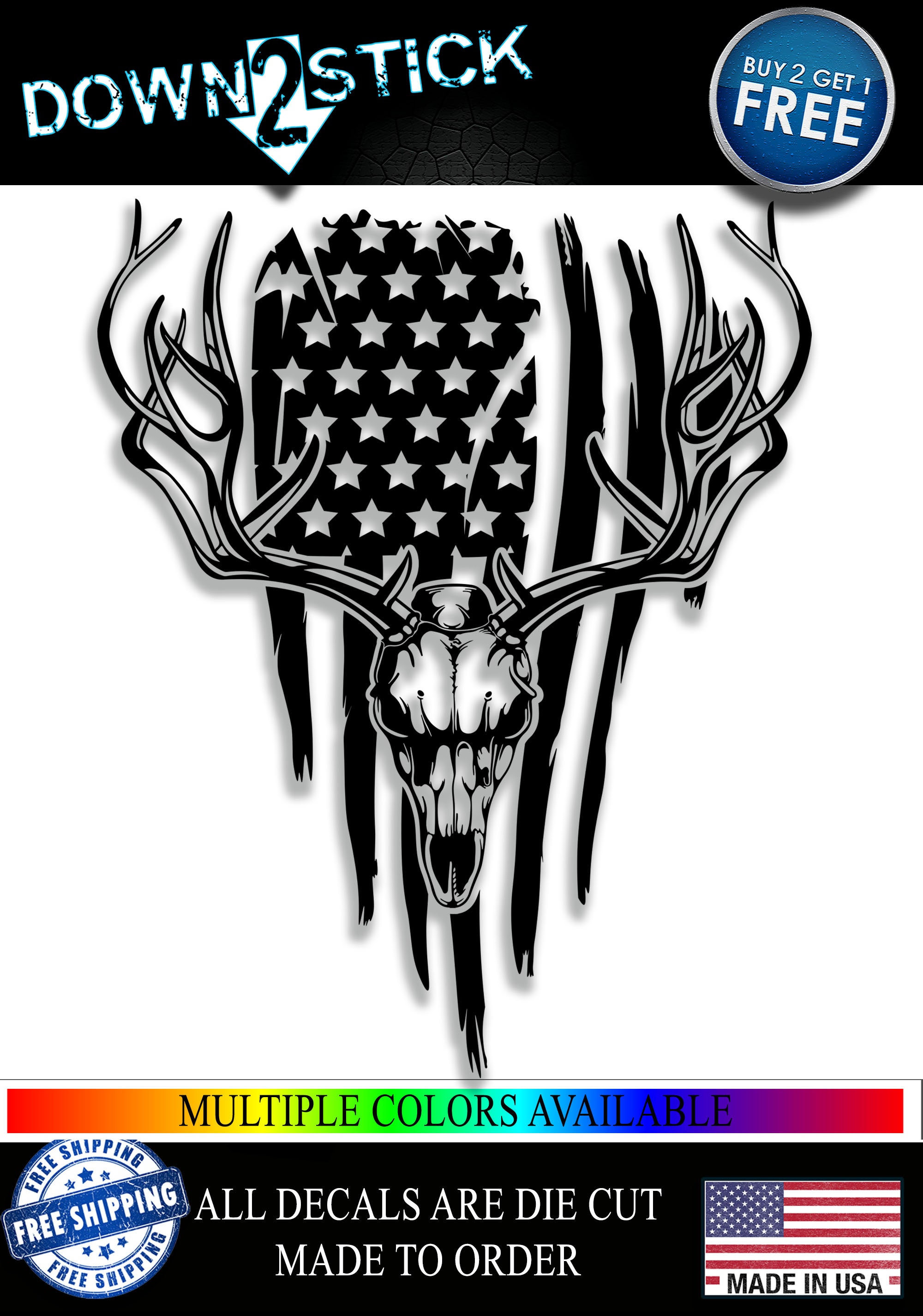 USA Elk Flag Distressed Decal Sticker Vinyl Graphic American Car Truck ...