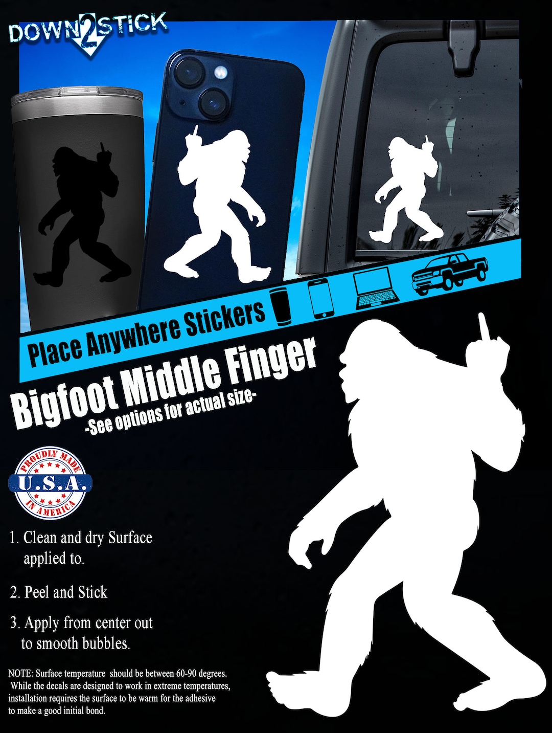 Sasquatch Bigfoot Middle Finger Funny Diecut Vinyl Window Decal Sticker ...