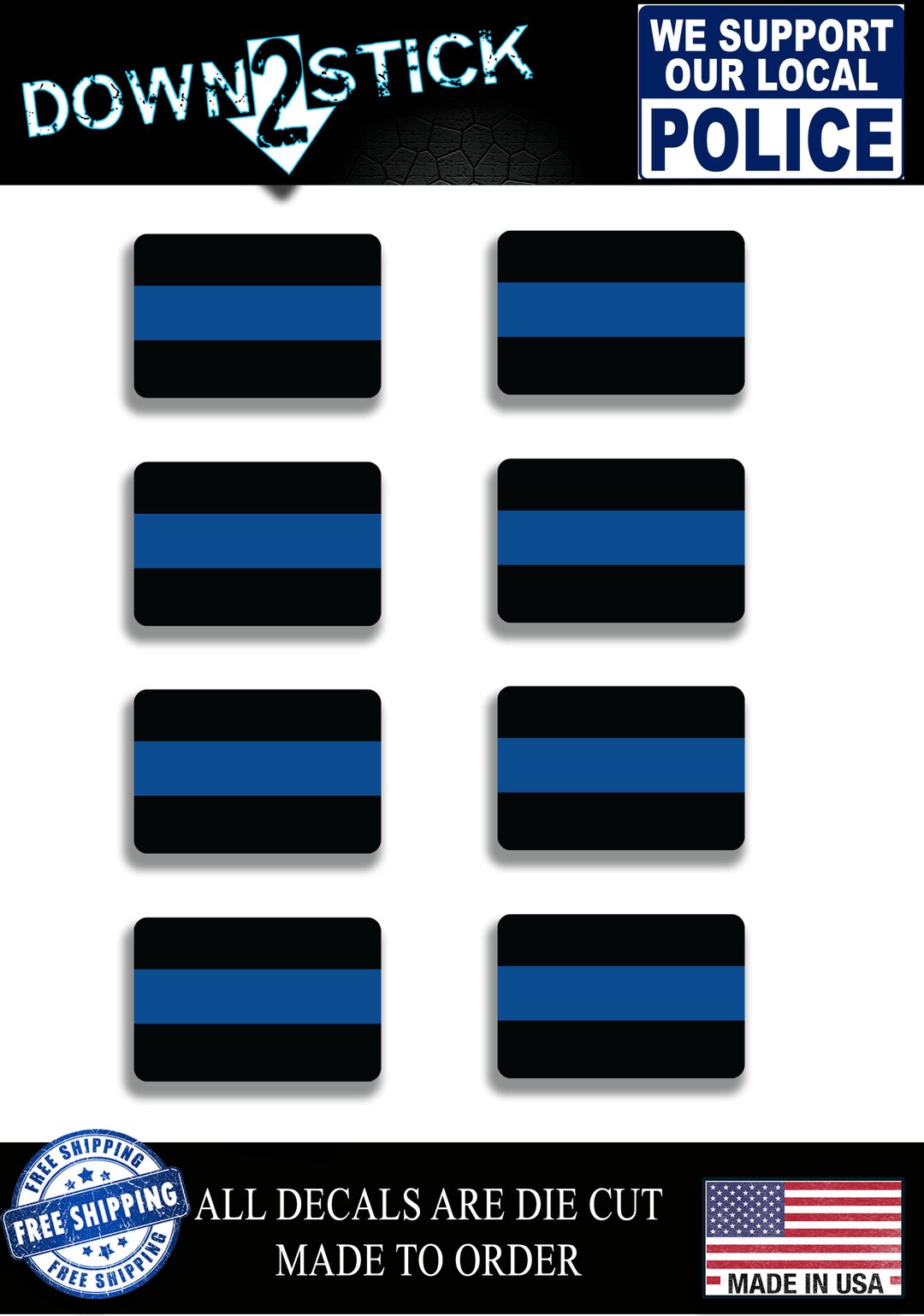 8x Thin Blue Line Mini Sticker Decals License Plate Car Police Officers ...