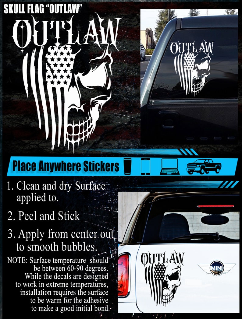 USA Outlaw Skull Flag Distressed Decal Sticker Vinyl Graphic American ...