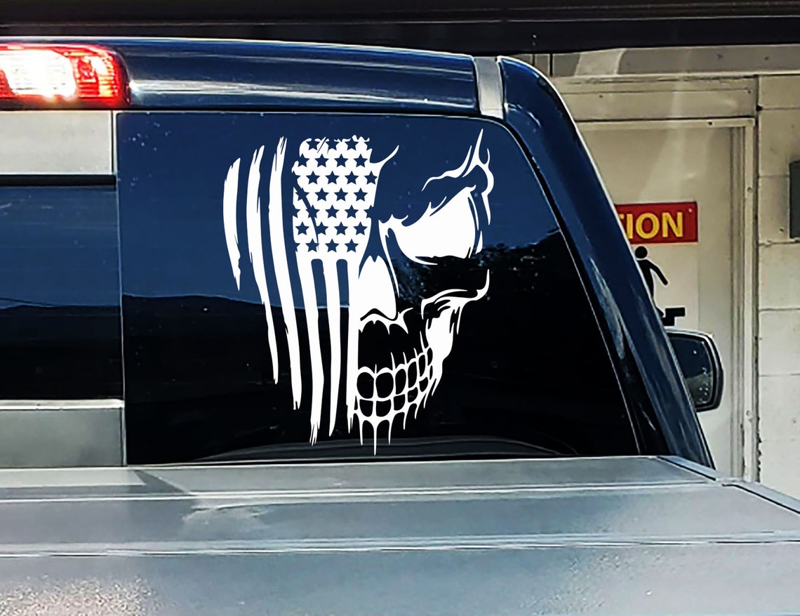 USA Skull Flag Tattered Distressed Decal American Flag Skull, Patriotic ...