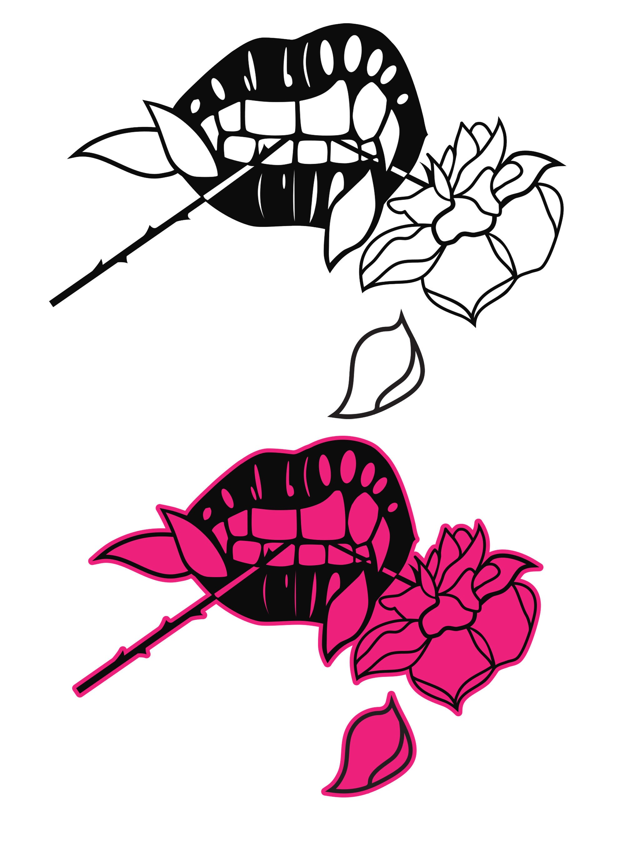 Vampire Lips Biting Rose SVG - Etsy