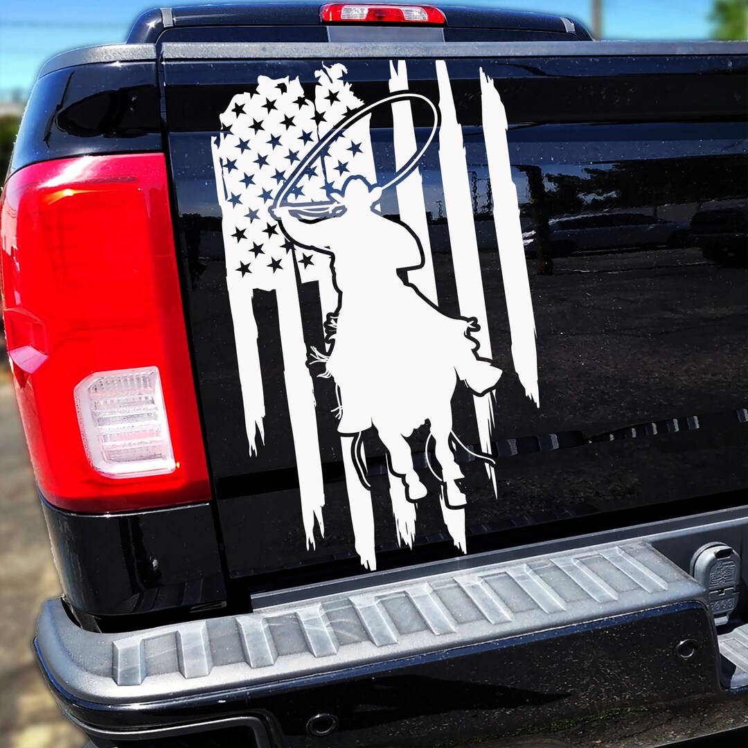 Distressed Rodeo Cowboy American Flag Vinyl Decal, Car Truck SUV - Etsy