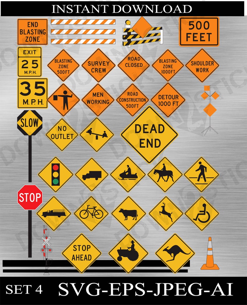Road Signage Set 4 SVG - Etsy