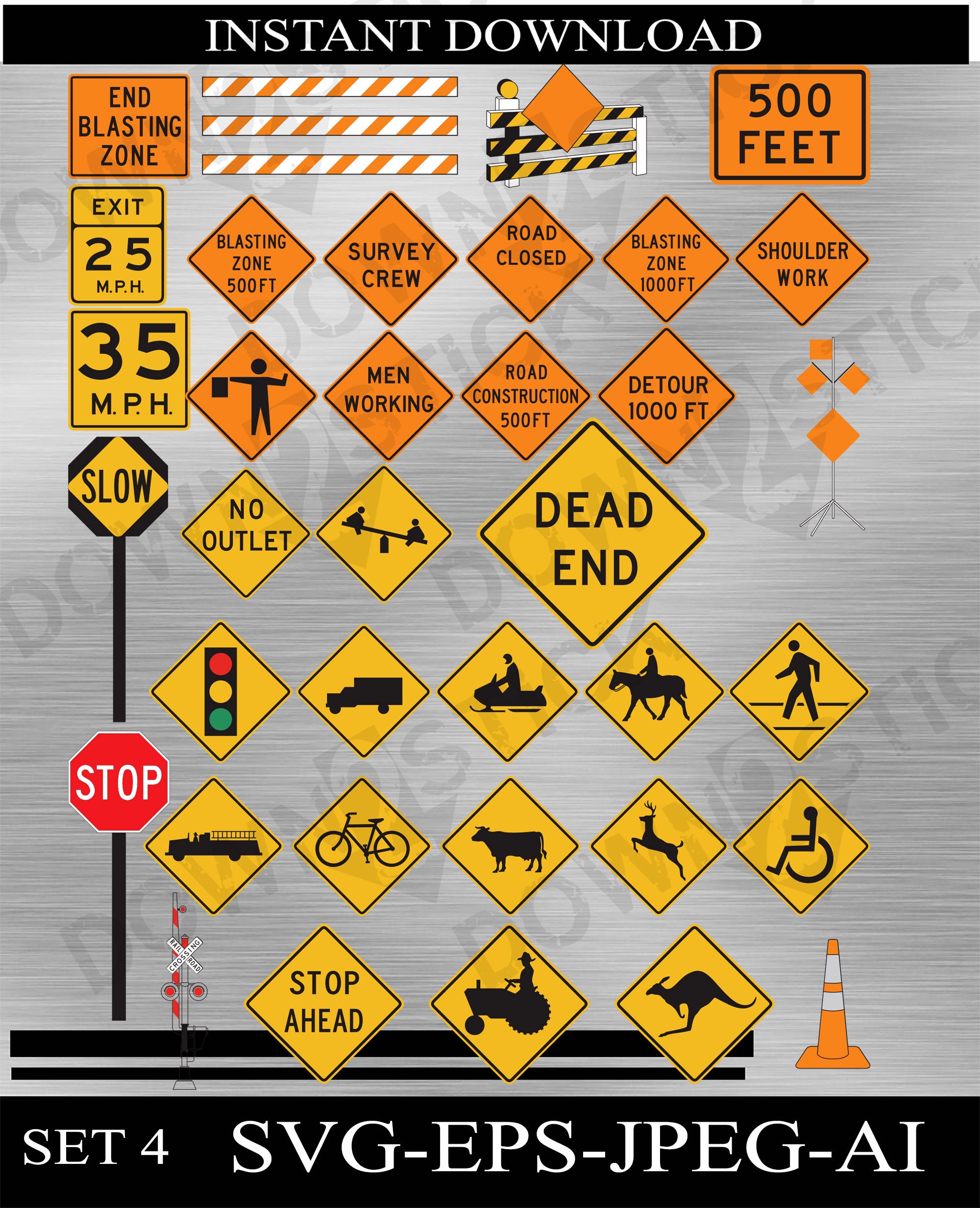 Road Signage Set 4 SVG | Etsy